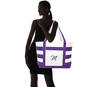 DALIX Monogrammed Beach Bag and Totes for Women Personalized Gifts Purple M