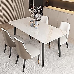 VVSmriti Modern Dining Table with Sintered Stone Table Top and Carbon Metal Base, 55/inch Rectangular White Kitchen Table, Fade Resistant, Scratch Resistant, Easy Assembly 55/inchx27.5/inchx29.3/inch