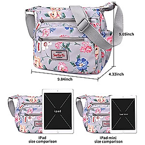 WITERY Crossboby Bag for Women - Waterproof Nylon Multi-Pocket Purse Floral Shoulder Bag Zipper Handbag Messenger Bag with Adjustable Strap, Casual Ladies Medium Roomy Travel Purses Hobo Tote Bag