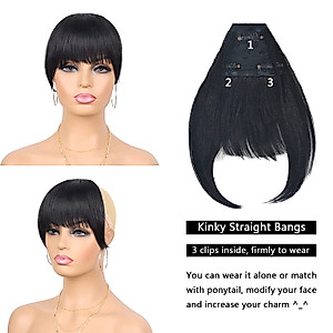 G&T Yaki Drawstring Ponytail Extension with Bangs - Long Yaki Straight Clip in Ponytails Extension for Black Women Synthetic Hairpiece for Daily Party Use (1B, 24 inch)