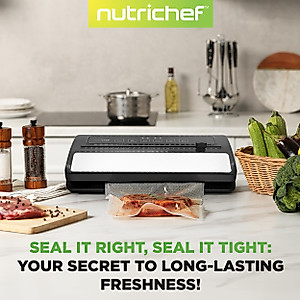 NutriChef Vacuum Sealer | Automatic Vacuum Air Sealing System For Food Preservation w/ Starter Kit | Compact Design | Lab Tested | Dry & Moist Food Modes | Led Indicator Lights