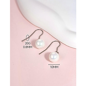 Limerencia Titanium Dangle Earrings, Shell Pearl Drop Earrings, 10 mm Lightweight Drop Earrings Hypoallergenic for Sensitive Ears Women