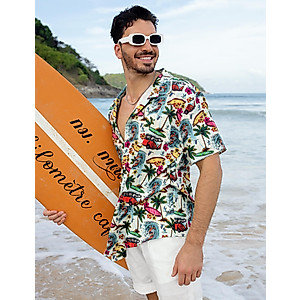 Yoimira Hawaiian Shirts for Men, Print Mens Casual Short Sleeve Button Down Shirts Floral Aloha Beach Shirt Beige