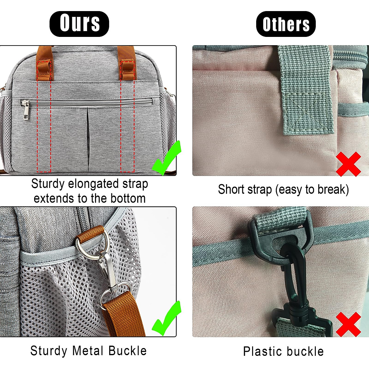 HSHPX Lunch Bag Women Insulated Adult Lunch Box Large Reusable Lunch Tote with Webbing Loop Cute Portable Lunch Cooler with Adjustable Shoulder Strap for Work Office Picnic (Gray)