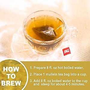 Olvvla - Mullein Tea Bags For Lungs - 3g X 30 Count - 100% Natural Mullein Leaf Tea - Lung Cleanse Herbal Tea - Non-GMO - Caffeine-free - Help Soothe & Relax