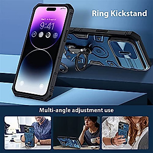 Wefor Case for iPhone 14 Pro Max Case with Stand, Slide Camera Cover, Military Grade Shockproof Portective Case Compatible with MagSafe Wireless Charger&Magnetic Car Mount Holder (Blue)