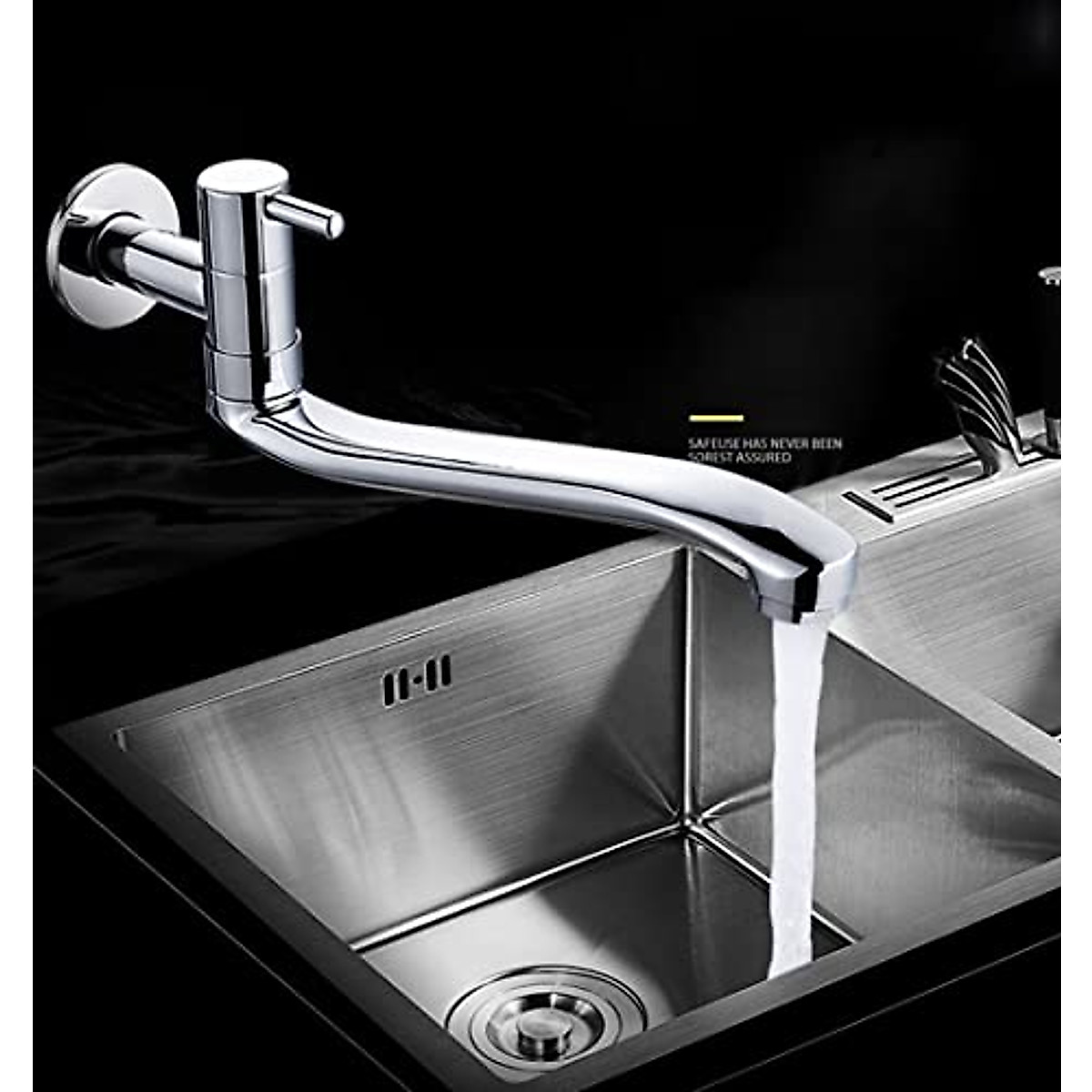 AIDE Wall Mounted Cold Water Sink Faucet, Single Handle Brass Tap for Kitchen Garden Outdoor Laundry Sink with Stainless Steel Tube, Chromed, 9 Inch