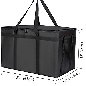Food Delivery Bag, Insulated Reusable Grocery Bags | Ideal, Postmates, Restaurant, Catering, Grocery Transport | Dual Zipper (XXXL 2 Pack) 24 * 15 * 14inches Black