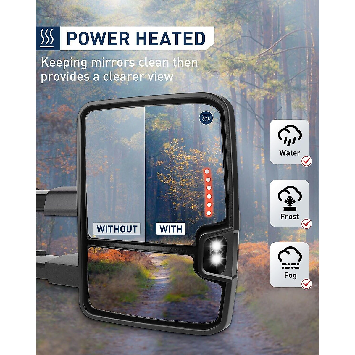 ECCPP Tow Mirrors Towing Mirrors Compatible with 1999-2002 for Chevy Silverado for GMC Sierra Pickup with Left Right Side Power Control Heat LED Turn Signal Running Clearance Light with Black Housing