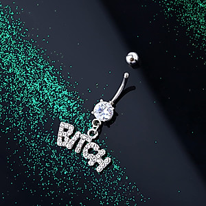 COCHARM 14g Belly Button Rings Clear CZ Cute Dangle Belly Button Rings for Women Crystal Dangle Belly Ring Sparkling Belly Piercing