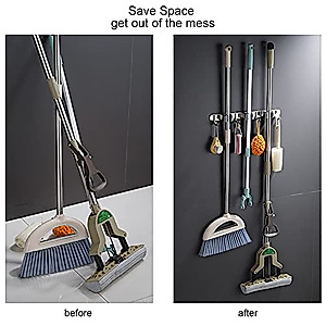 Napcure Broom Holder Wall Mount Heavy Duty Mop Storage Hook Hangers Self Adhesive Stainless Steel 5 Hook 4 Rack