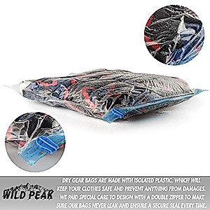 Wild Peak Space Saver Dry Bags for Clothing (Small to X-Large). Pack of 16 Bags. Roll-Up Compression Storage No-Vacuum Reusable Packing Organizers