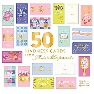 Kindness & Gratitude Cards, 50 Unique Designs and Quotes, Spread Joy & Appreciation, Illustrated With Fun and Motivation Inspired Phrases With Gold Embossing