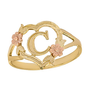 CaliRoseJewelry 10k Two-Tone Initial Alphabet Personalized Heart Ring in Yellow and Rose Gold (Size 9.5) - Letter C