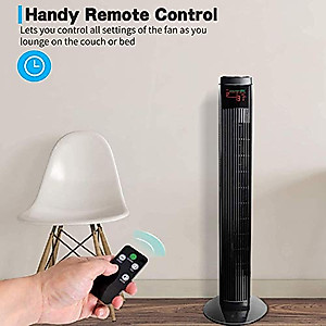 Simple Deluxe 48’’ Electric Oscillating Tower Fan with Remote Control and Large LED Display, Great for Indoor, Bedroom and Home Office, Black (48 inch)