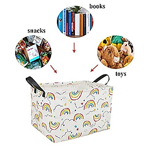 HUAYEE Colorful Rainbow Rectangular Storage Bin Shelf Basket Canvas Fabric Toy Box,Waterproof Coating Nursery Hamper with Handles,Gift Basket for Home,Office,Clothes,Books(Rainbow)