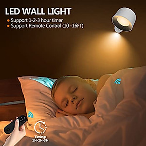Amouhom LED Wall Sconce with Remote Touch Control Wall Mounted Night Light 5 Brightness Levels &7 Colors with 2500 mAh Battery 360° Rotating Bedside Lamp for Bedroom Living Room (White)