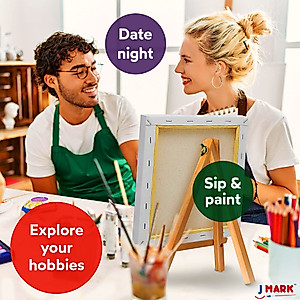 J MARK Paint Set – Mini Canvas Acrylic Painting Kit with Wood Easel, Canvases, Paint, Brushes & More