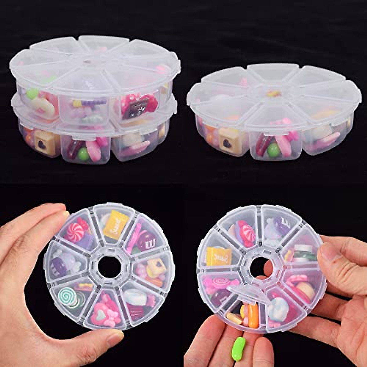 ZIIVARD 5 Pieces 8 Grid Round Clear Plastic Storage Organizer Divider Jewelry Beads Display Box Fishing Box Pill Case