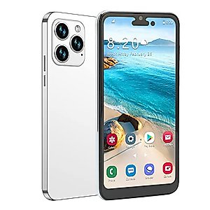 I14pro 4G Cell Phone, 6.1in IPS HD Screen, 4GB RAM 64GB ROM, Dual Card Dual Standby, 16MP Rear 8MP Front, 4000mAh Battery, Face Unlocked Android 11 Smartphone(White)