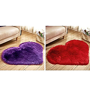 Firlar Faux Fur Non Slipping Bedroom Heart Shape Carpet, Heart Shaped Anti-skidding Plush Rug/Foot Pad/Chair Pad for Living Room Sofa Floor Bedroom Home Decor Rugs,(11.8x15.7in, Red)