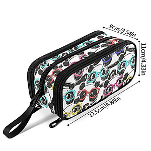 Fustylead Panda Wear Glasses Big Capacity Pencil Pen Case, Multi-Purpose Makeup Bag Organizer Storage Pouch for Office College School Hiking Travel