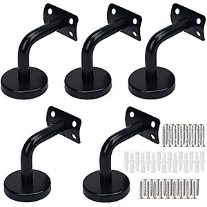 LOEQIAN 5 Pack Black Stainless Steel Handrail Bracket, Heavy Duty Staircase Handrail Brackets, Stair Railing Brackets for Handrail, Hand Rail Mounting Holders with Mounting Screws