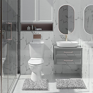 Yimobra Luxury Bathroom Rugs, Fluffy Bath Mats, Non Slip, Water Absorbent Microfiber, Machine Washable, Shaggy Plush Soft Shower Rugs, Thick Matts for Bathroom Floor & Sink, Light Gray and White