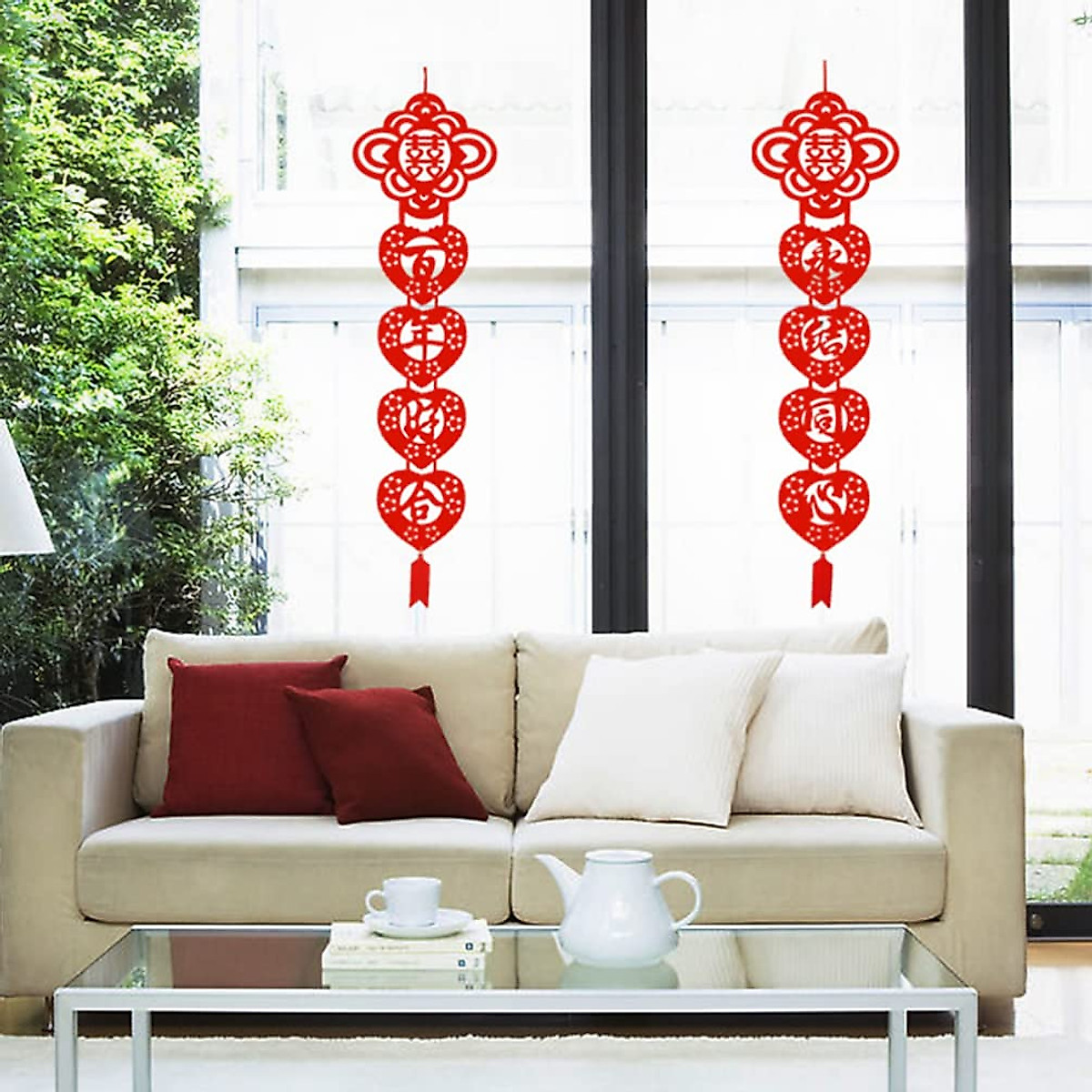 SEWACC Chinese Wedding Porch Sign 1 Pair Chinese Traditional Wedding Couplet Red Word Front Door Couplet Wedding Sticker Decorations for Home Wedding Party