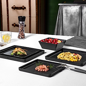 Yinshine Melamine Dinnerware Sets - 12pcs Square Plates and Bowls Set, Dishes Set, Black