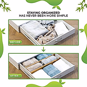 Nature Trends 4pcs Adjustable Bamboo Drawer Dividers, Spring Loaded Large Wooden Dresser Drawer Dividers for Kitchen, Bathroom, Bedroom, Baby Drawer, Office (Large (upto 21.5 inch) ) Natural