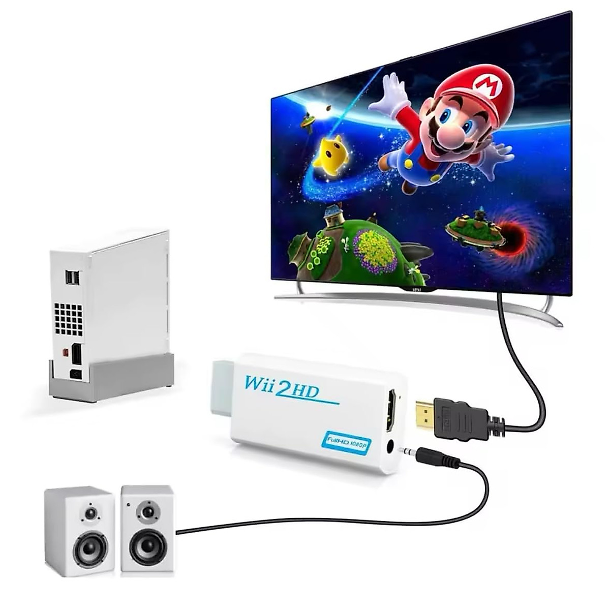 BD&M Wii to HDMI Adapter, WII to Hdmi Converter, Connect Wii Console to HDMI Display Monitor with 3.5mm Audio Supports All Wii Display Modes
