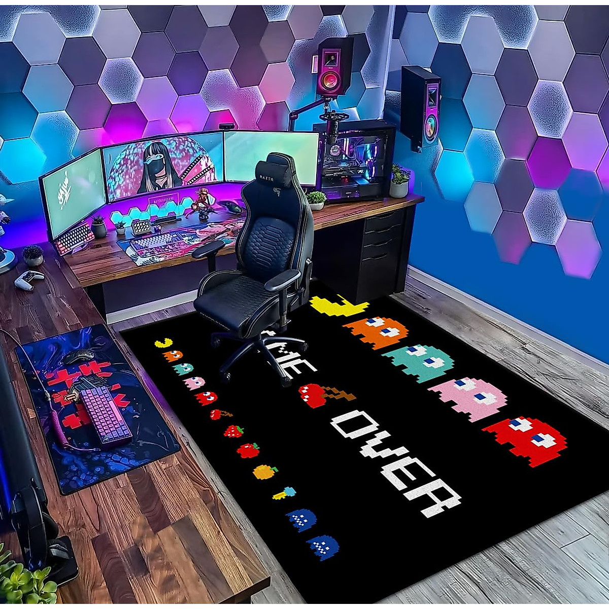 Classic Arcade Games Rug Retro 90s Arcade Theater Style Popular Game Room Area Rug for Living Room Playroom Decor Carpet Modern Fun Game Rug 4'x 5.3'