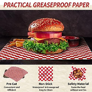 COIDEA 50 Sheets Deli Paper 12" x 12" Food Basket Liners, Pre Cut Deli Sandwich Wrappers, Grease Proof Red Checkered Food Baskets Paper for Wrapping Bread, Party, Picnic, Festival or BBQ