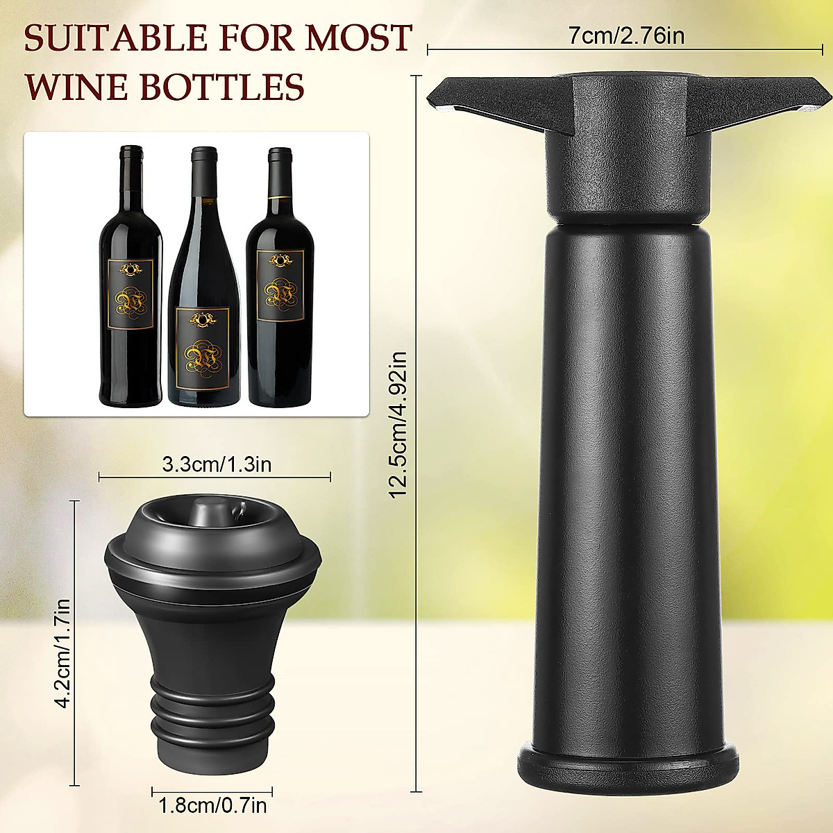 Wine Saver Practical Vacuum Wine Stopper Wine Preserver with Vacuum Pump Wine Keeper Wine Saver Pump for Kitchen Office Home Adult Party Favor Supplies, Black(18 Pieces)