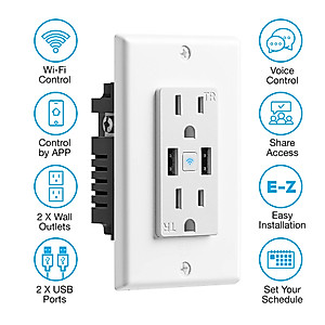 Geeni Wi-Fi Smart Wall Outlet with 2 Plugs and Wireless App Control, Compatible with Alexa and Google Home, WiFi Smart Outlet, 2 Pack