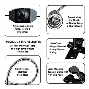 Pet Heating Light Lamp,Turtle Tank Light for Rreptiles,Flexible Clamp Lamp,Stand Heat Lamp,Adjustable Reptile Clamp Heat Lamp,with Clamp E27 Base 360° Hose Aquarium,for Reptiles Lizard Turtle,No Bulb