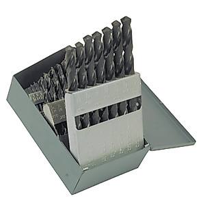 Cle-Line C21118 Style 1899 High Speed Steel General Purpose Jobber Length Drill Set, Steam Oxide Finish, 1/16" - 1/2" Size, 29 Pieces