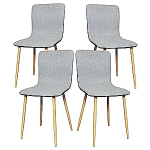 Fangflower Set of 4 Dining Chairs Fabric Cushion, Leather Seat Back, Metal Legs for Kitchen Living Room Hallway, Greyblack