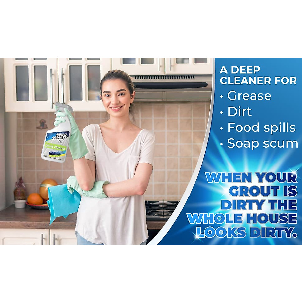 Black Diamond Stoneworks ULTIMATE GROUT CLEANER: Best Cleaner for Tile, Ceramic, Porcelain, Marble Acid-free Safe Deep Cleaner & Stain Remover for Even the Dirtiest Grout. (1-Quart/1-Brush/ 1-Gallon)