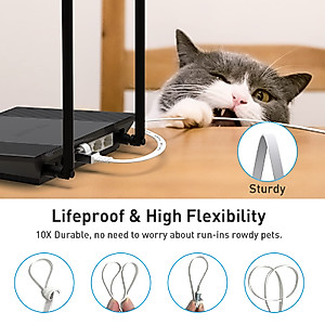 Cat-6a Ethernet Cable 100 Ft,Durable Flat Internet Network LAN Cable with 1.5Ft Short Patch Cord, Slim High Speed Gigabit Computer Wire with RJ45 Connectors, Faster Than Cat6/Cat5e/Cat5 Cable - White