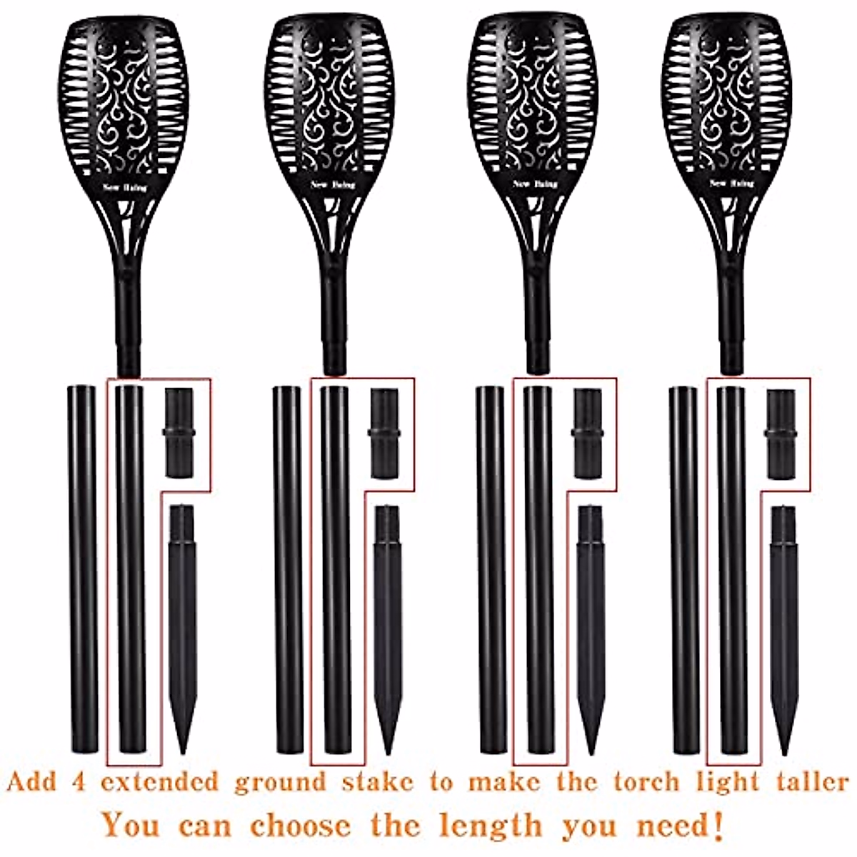 4PCs Solar Torch Lights Outdoor, 43 inch 96 LED, Waterproof Landscape Garden Pathway Light with Vivid Dancing Flickering Flames, with Auto On/Off Dusk to Dawn, for Christmas Lights Decoration