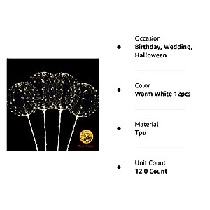 ComboJoy 12 Pack Big Light Up BOBO Led Balloons with Stick and Sequins | Transparent Balloons Glow in the Dark, Flicker in the Daylight | Perfect Supply for Glow Stick Party, Birthday Party, Wedding