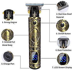 CANEOCANE Hair Clippers for Men, Hair Beard Trimmer for Mens, Professional Rechargeable Shavers Clippers for Hair Cutting, Zero Gapped T-Blade Trimmer Cordless Hair Clipper with LCD Display (Gold1)
