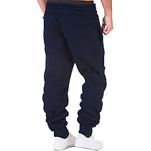 Men's Fleece Lined Cargo Sweatpants Open Bottom Straight Leg Casual Loose Fit Baggy Athletic Jogger Pants with Pockets(Navy#04,XL)
