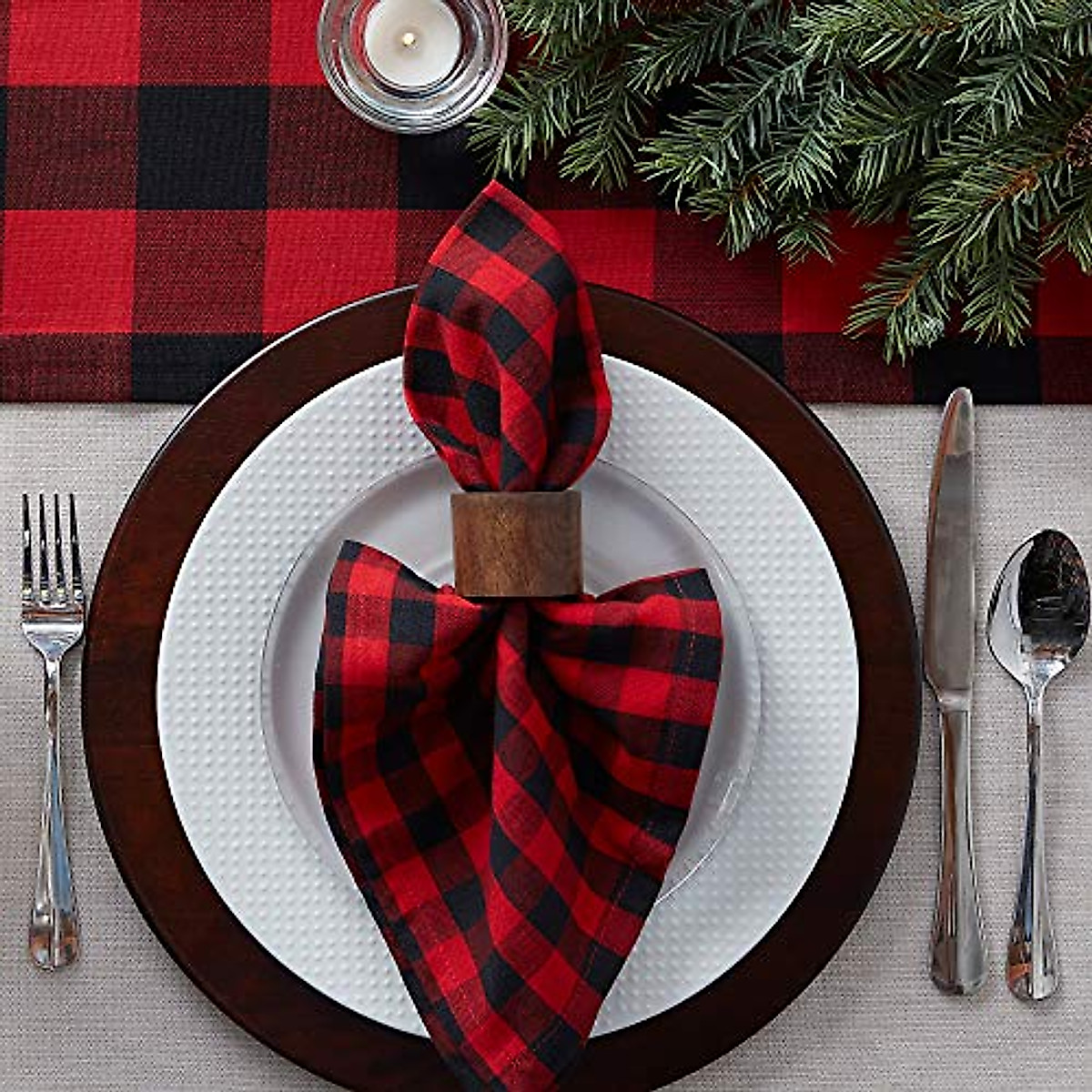 DII Buffalo Check Collection, Classic Farmhouse Table Runner, 14x108, Red & Black