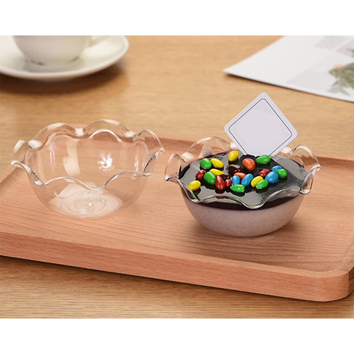 Qixivcom 50 Pack 4 Oz Flower Shaped Plastic Ice Cream Dessert Bowls Dessert Cup Disposable Sundae Bowl Parfait Snack Salad Bowls Tasting Sample Cup Appetizer Serving Bowl for Party Wedding Favor