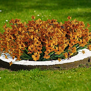 Triarrhena Artificial Flowers 9 Bundles Faux Outdoors Shrubs Hanging No Fade UV Resistant Fake Plants Home Decor Garden Farmhouse (Yellow)