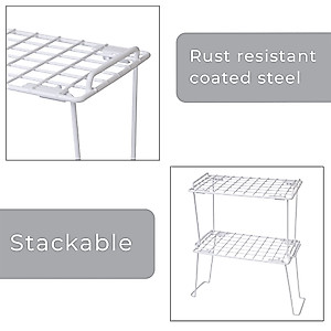 Smart Design Stacking Cabinet Shelf Rack - Small (12 x 7 Inch) - Steel Metal Wire - Cupboard, Plate, Dish, Counter & Pantry Organizer Organization - Kitchen [White]