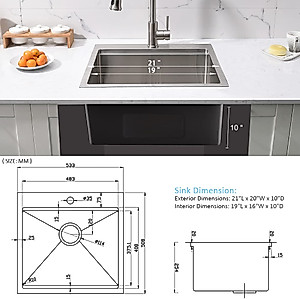 21 Inch Drop in Bar Sink Workstation-Bokaiya 21x20 Small Topmount Bar Sink Stainless Steel Drop In Sink 16 Gauge Outdoor RV Single Bowl Kitchen Bar Sink